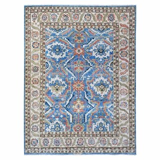 Shahbanu Rugs Cornflower Blue Hand Knotted Pure Wool Veggie Dyes Aryana ...