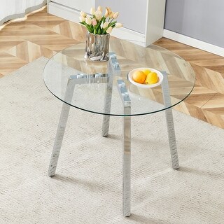 Contemporary 36" Round Glass Dining Table with Gold 7-Shaped Metal Legs ...