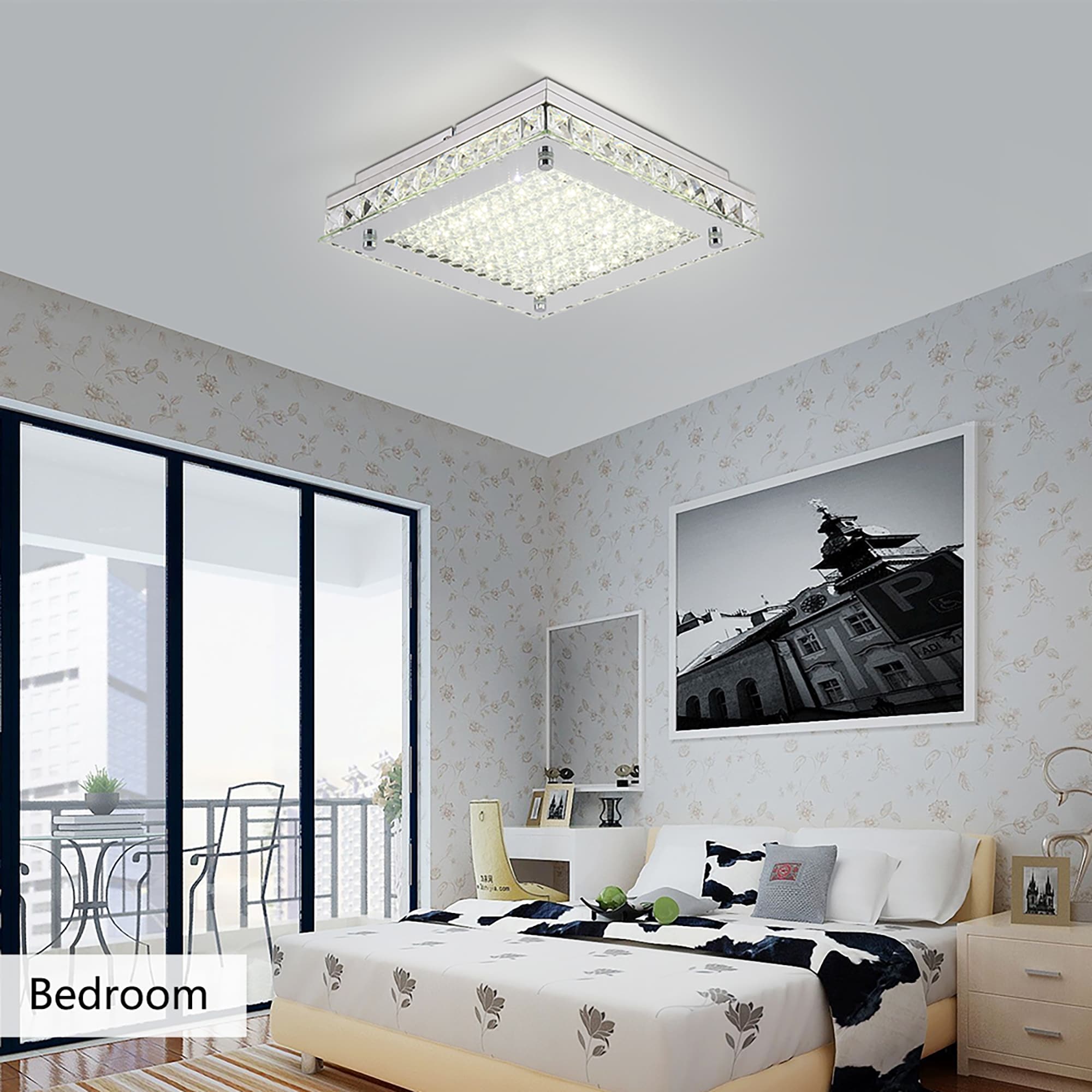 Bright White 4000K - 5000K, Crystal Flush Mount Ceiling Lights - Bed ...
