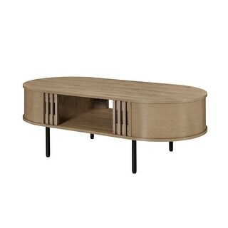 Brandon Cocktail Coffee Table with Inner Shelf, Oval Light Beige Wood ...