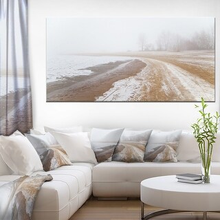 Designart "Sandy Beach in the Winter Fog" Modern Seashore Canvas Art ...