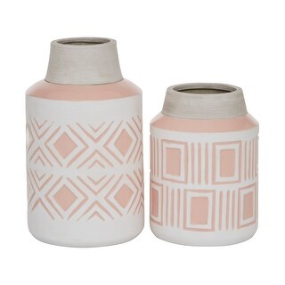 Ceramic Vase with Diamond Patterns - Set of 2 White - Roche River Decor ...