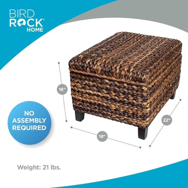 Woven Seagrass Storage Ottoman with Safety Hinges, Large Capacity ...