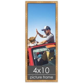 4x10 Frame Gold Bamboo Solid Wood Picture Frame with UV Acrylic, Foam ...
