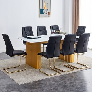 Modern Kitchen 9-Piece Dining Set with Glass Patterned Rectangular ...