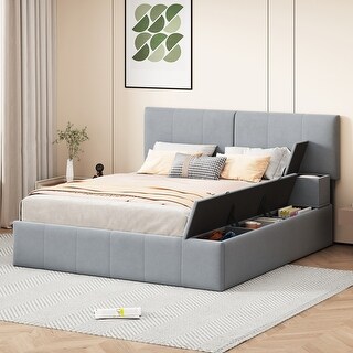 Queen Size Upholstered Platform Bed with Lateral Storage Compartments ...