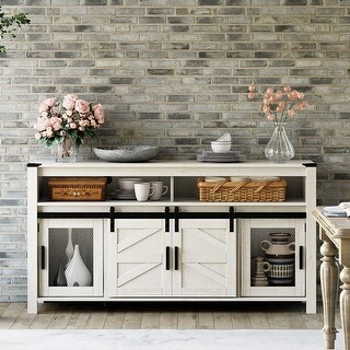 Farmhouse Buffet Cabinet Sideboard with Barn Doors for Dining Room ...