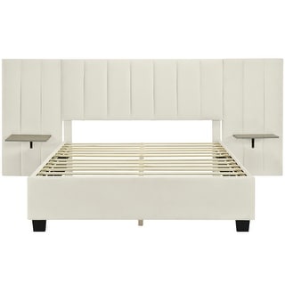 Oversized Headboard Beige Velvet Queen Platform Bed - Bed Bath & Beyond ...
