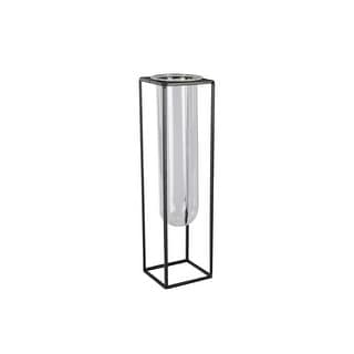 Square Metal Frame Vase with Hanging Glass Tube, Set of 2, Large, Black ...