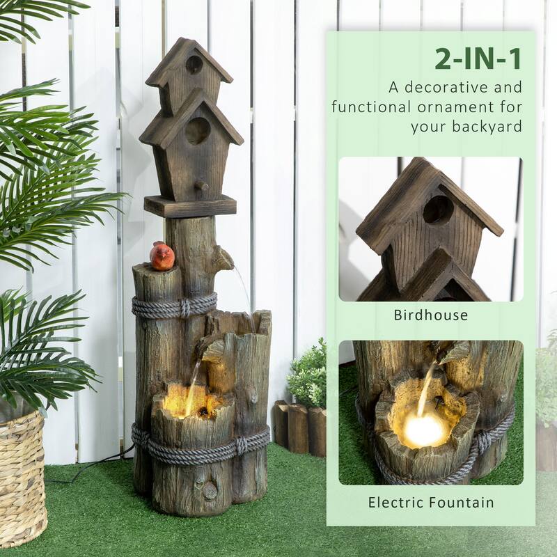 Cascading Garden Waterfall Bird Bath with 3-Tier Rustic Tree Trunk ...