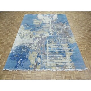 Hand Knotted Blue Modern with Wool Oriental Rug (9' x 12'2") - 9' x 12 ...