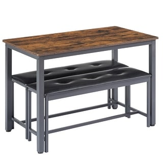 Industrial Dining Table Set with Two PU Upholstered Benches for Kitchen ...
