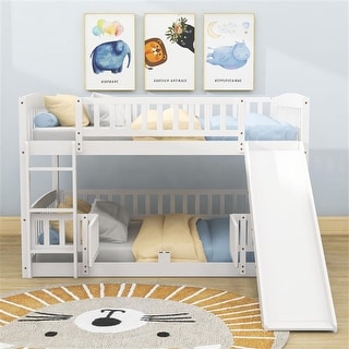 Full Over Full Low Bunk Bed with Fence for Toddler Kids - Bed Bath ...