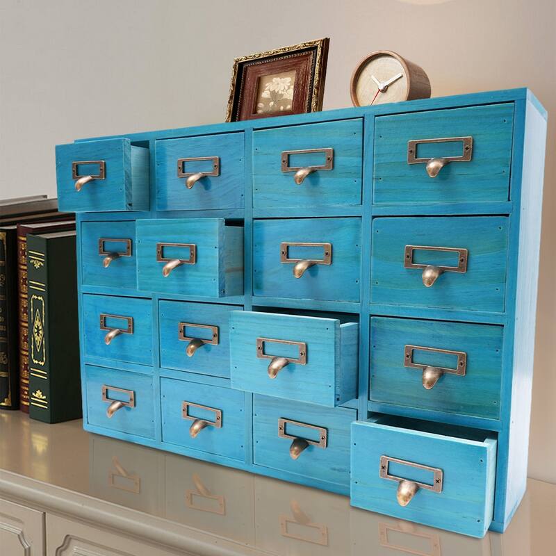 Traditional 16 Drawers Wood Apothecary Chest Storage Cabinet ...