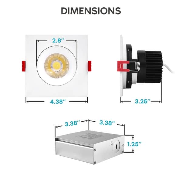 Luxrite Adjustable Square LED Recessed Gimbal Light 5 Color Selectable ...