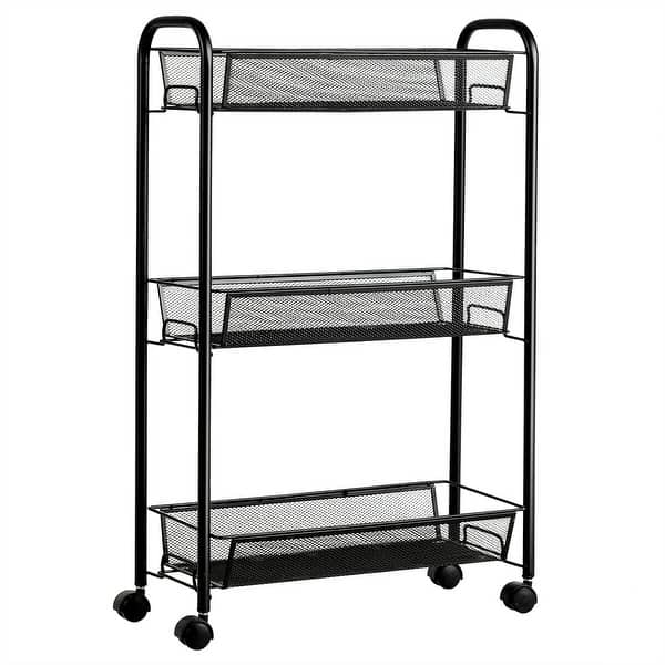 Gymax 3 Tier Rolling Storage Cart Full-Metal Basket Stand Utility Cart ...