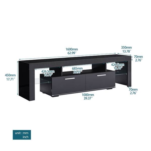 Modern TV Stand with 16 RGB LED Backlight and Spacious Storage Drawers ...