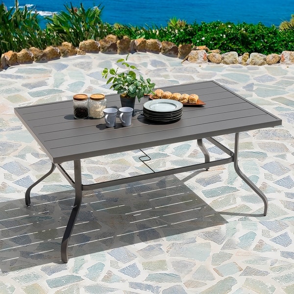 Outdoor Rectangle Powder-coated Iron Dining Table with 1.57'' Umbrella ...