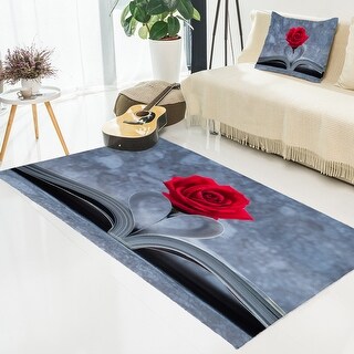Designart 'Red Rose Inside the Book' Floral Area Rug - Bed Bath ...