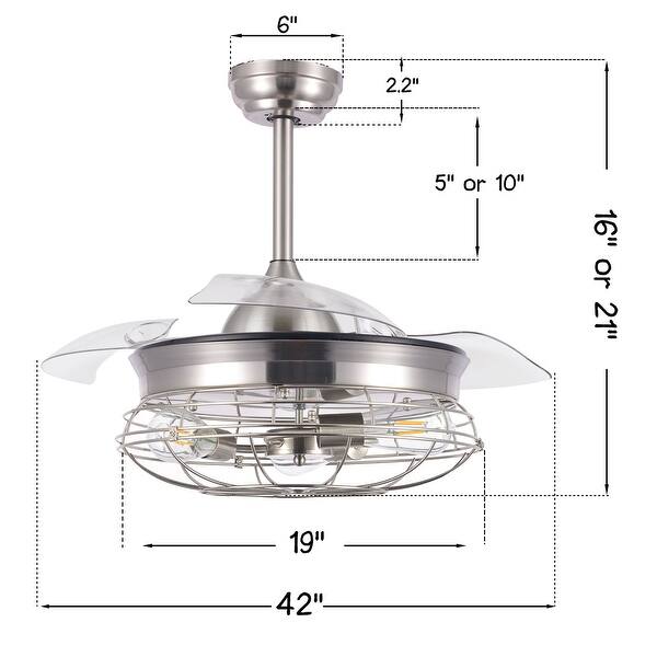 Cusp Barn Industrial 42-inch Retractable 3-Blade Chandelier Metal Caged ...