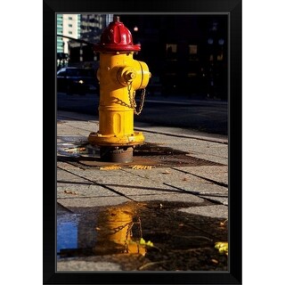 "Yellow fire hydrant reflected in puddle" Black Framed Print - Bed Bath ...