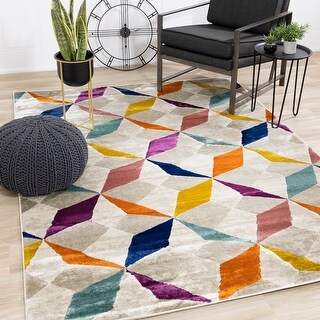 Bright Collection - Grey/Orange Geometric Pattern Rug - Bed Bath ...