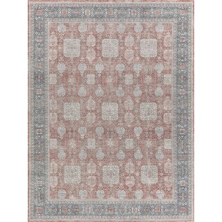 EXQUISITE RUGS Heritage Power-loomed Polyester/Acrylic Red/Navy Area ...