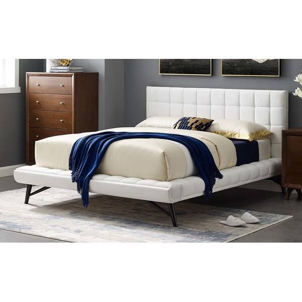 Monee Biscuit Tufted White Velvet Upholstered Queen Size Platform Bed ...