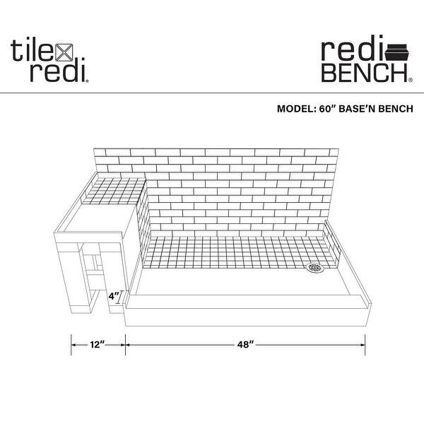 Tile Redi P3048RRB30KIT Base'N Bench 60" x 30" Rectangular Shower Base ...