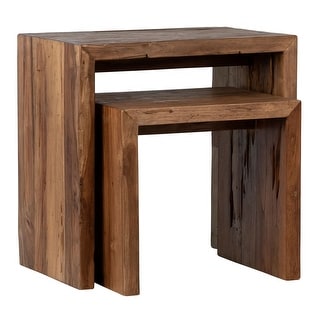 Camila Rectangular Reclaimed Teak Waterfall Nesting Side Tables - Bed Bath & Beyond - 36910832