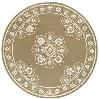 8' Round Tan Round Oriental Stain Resistant Indoor Outdoor Area Rug - 6 ...