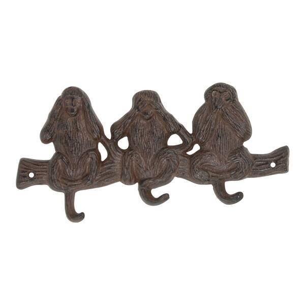 See Speak Hear No Evil Monkeys Triple Key Rack Hooks Cast Iron Wall ...