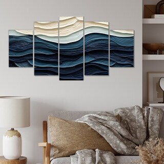 Designart "Blue And White Coastal Wave S Edge" Coastal Minimalism Set ...