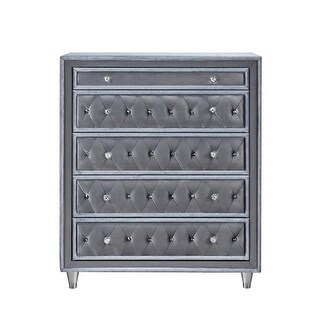5 Drawers Upholstered Chest with Button Tufted Details in Grey - Bed ...
