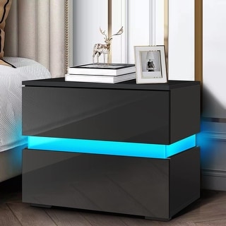 LED Nightstand with 2 Drawers Modern Black Nightstands with Storage ...