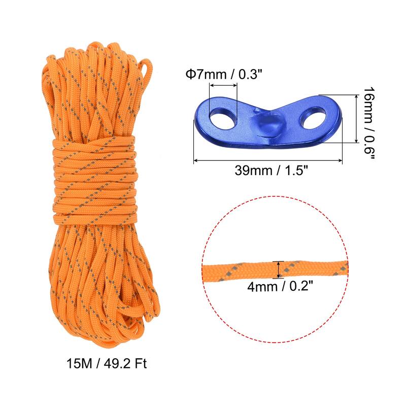 Tent Rope, 49.2FT Nylon Reflective Guyline Cord with Cords Adjusters ...
