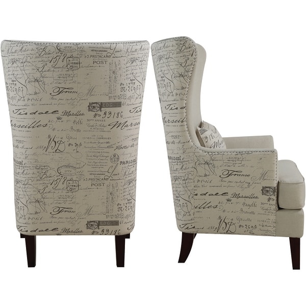 Modern French Script Design Curved High Back Accent Chair with Nailhead ...