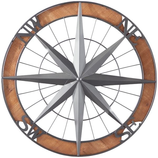 Gray Metal Compass Sign Home Wall Decor with Wood Frame - Bed Bath ...