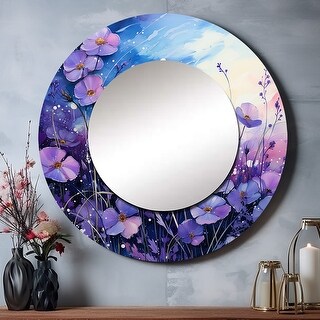 Designart "Violets Field Pointillism Dot III" Floral Round Mirror Wall ...