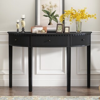 Black Pine U-Shaped Console Table with Striped Drawers and 4 Legs - Bed ...