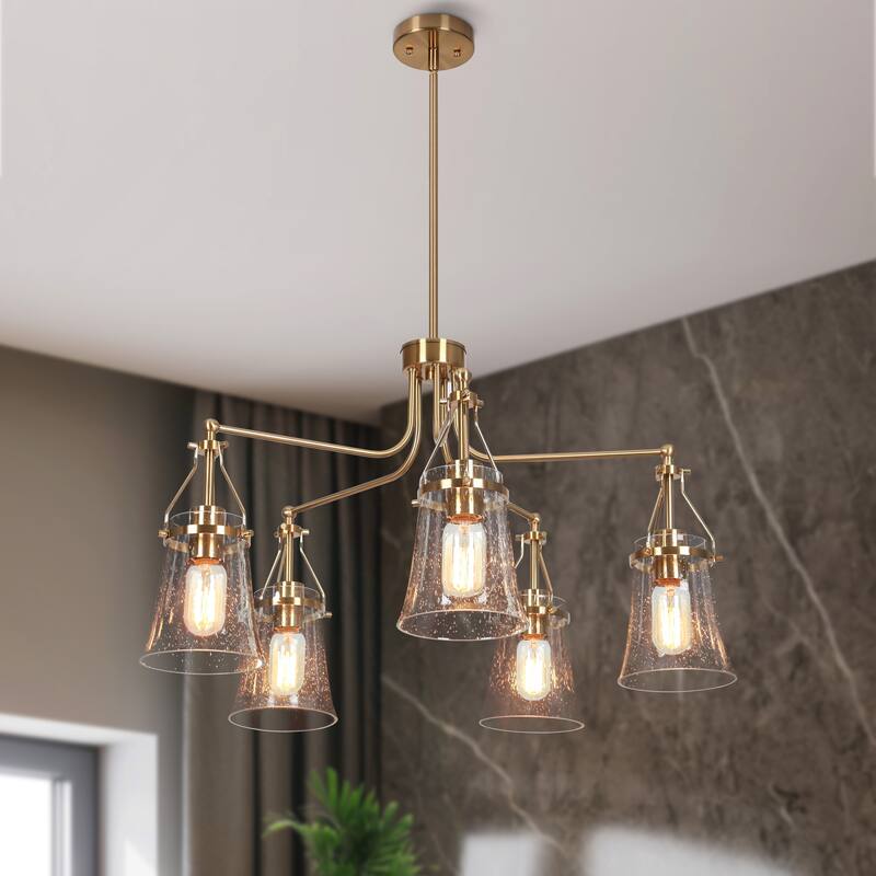 Haye Modern Gold 5-Light Wheel Glass Chandelier for Dining Room - D25 ...