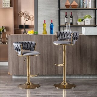 Lifting Velvet Bar Stools with Base Swivel Height Adjustable (Set of 2 ...