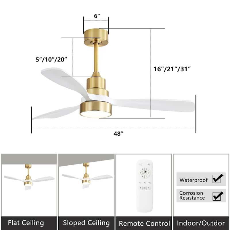 48 Inch Wood Ceiling Fan with Light ,6 Fan Speed,Smart or Remote ...