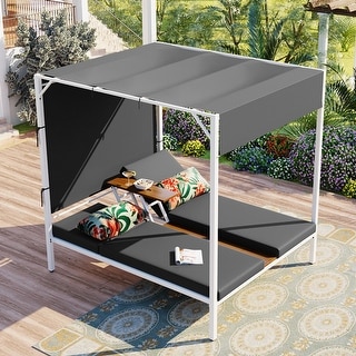Outdoor Metal Patio Sunbed Daybed with Canopy & Adjustable Seats - Bed ...