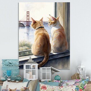 Designart 'Two Cats Sitting By The Coast II' Animals Canvas Wall Art ...