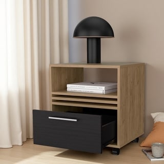 18.9"L Particle Board Nightstand with Drawer, Open Shelf, and Caster ...