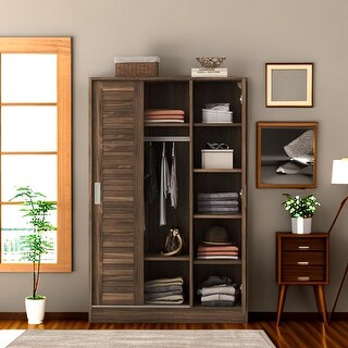 Mid-century 3-Door Shutter Wardrobe with shelves For Bedroom - Bed Bath ...