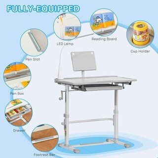 Student Writing Desk with Tilt Desktop, LED Light,Pen Box,Drawer ...