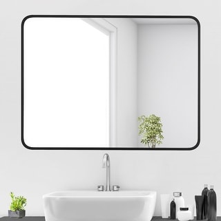 Reflections Sleek Modern 36x48" Black Aluminum Framed Wall Mirror with ...