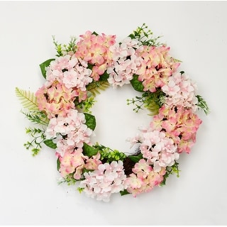 24" Pink Hydrangea Wreath on Natural Twig Base - Bed Bath & Beyond ...